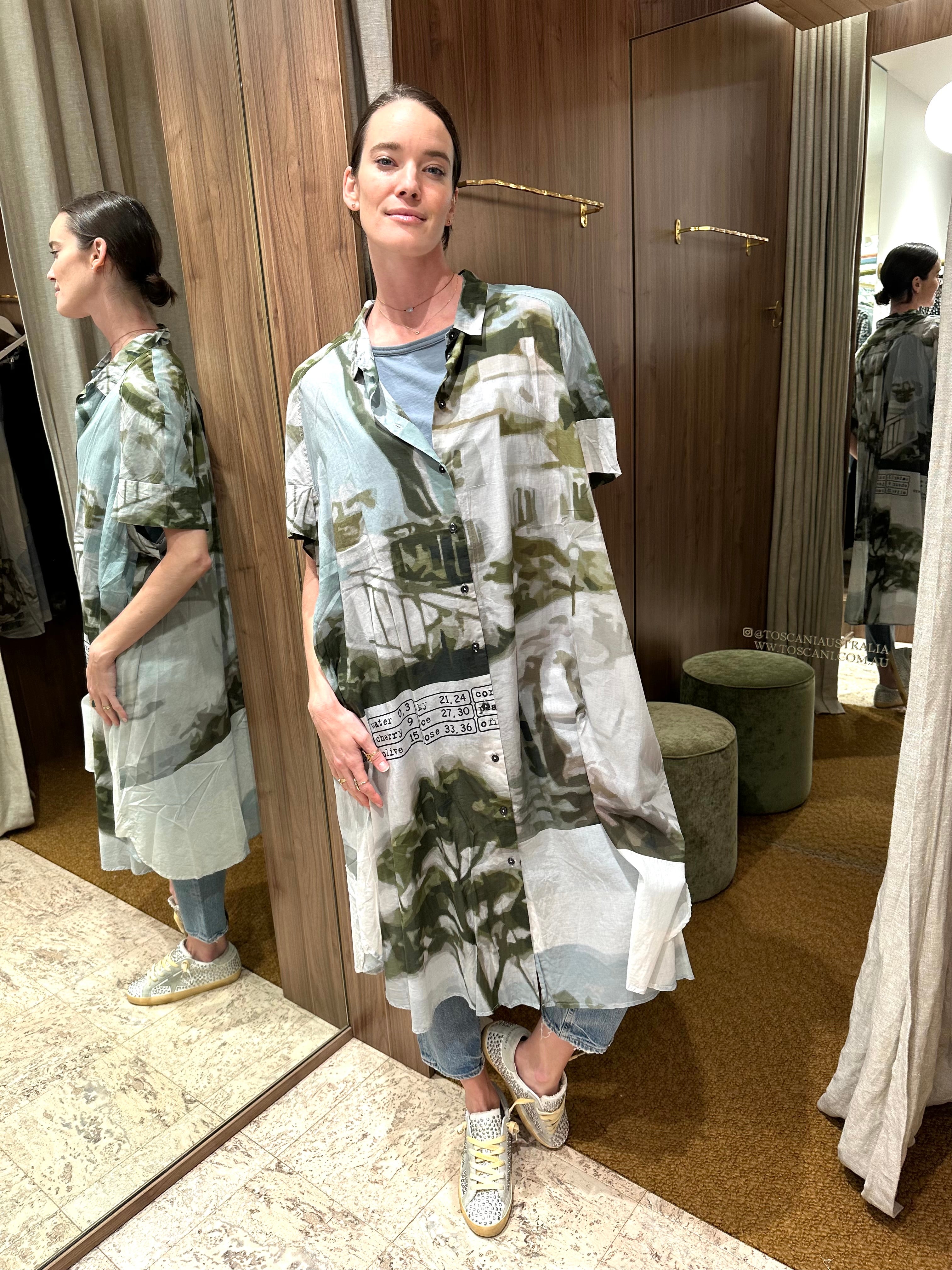 Short Sleeve Landscape Print Dress – Toscani Australia