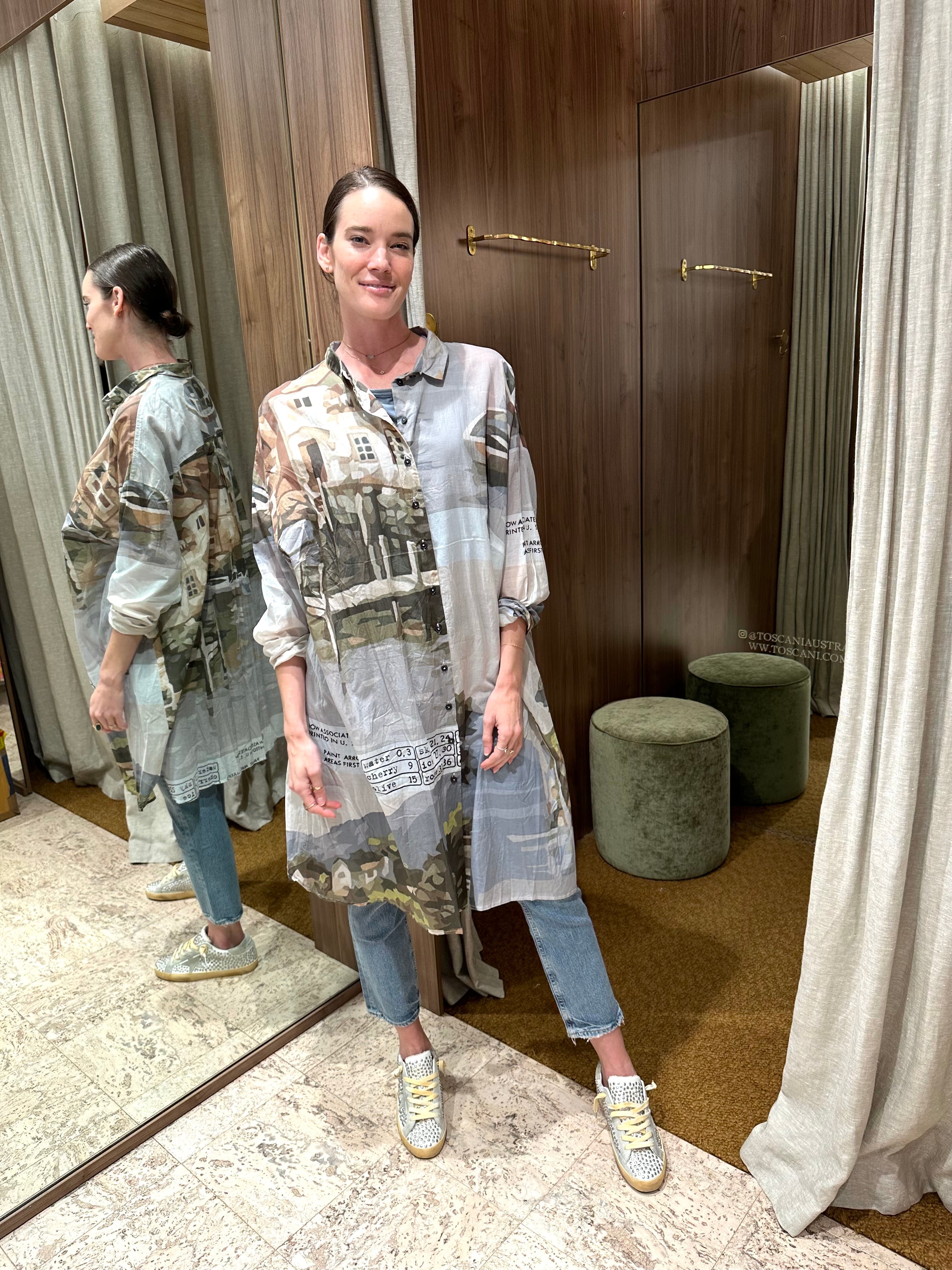Long Sleeve Landscape Print Dress – Toscani Australia