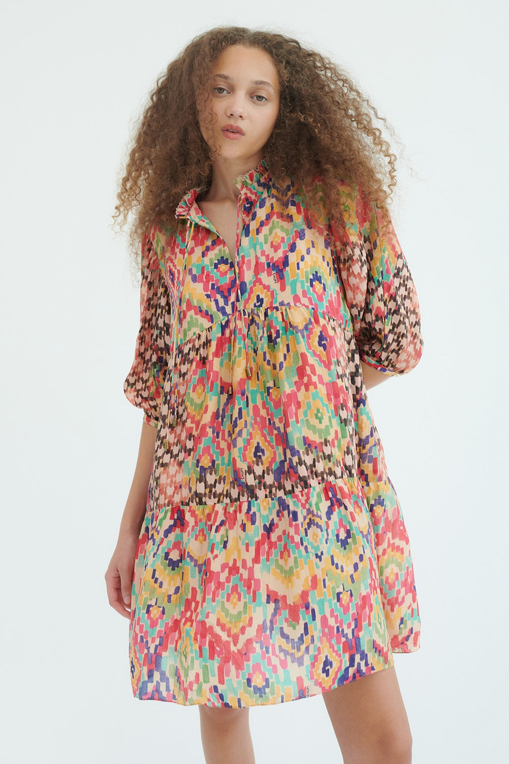 Yindi Silk Mini Dress Apricot – Toscani Australia