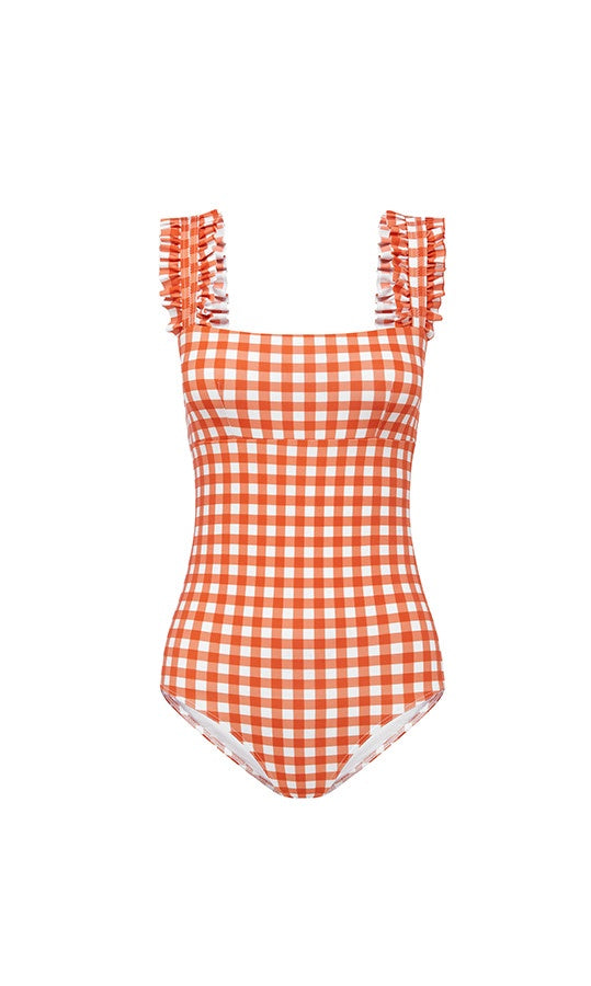 Terracotta Gingham Ruffle One Piece Toscani Australia