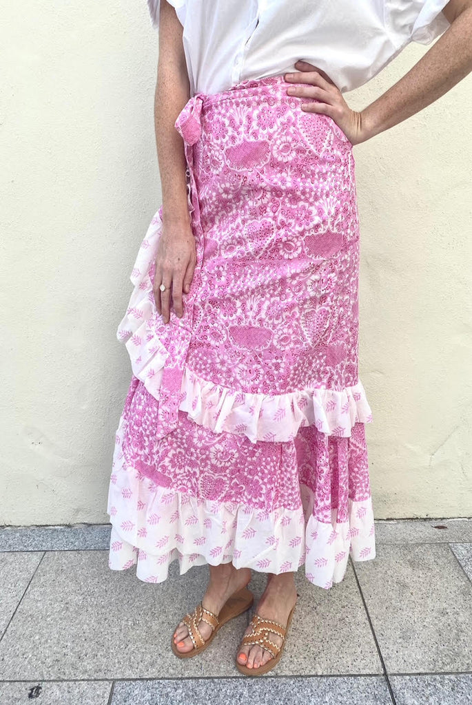 Ruffle Wrap Skirt Pink Bird – Toscani Australia